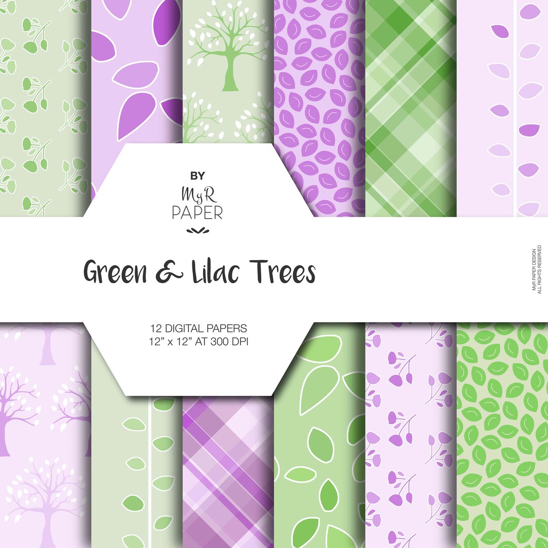 Tree Digital Paper: green & Lilac Digital Paper Pack and Backgrounds ...