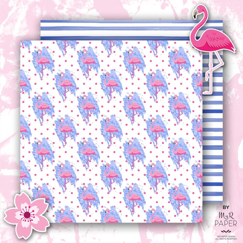 Flamingo Digital Paper 2 Clipart: pink & Blue Tropical Backgrounds W ...