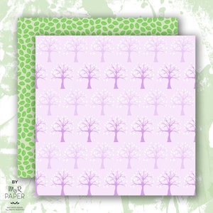 Tree Digital Paper: green & Lilac Digital Paper Pack and Backgrounds ...
