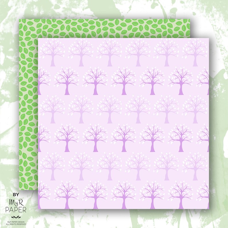 Tree Digital Paper: green & Lilac Digital Paper Pack and Backgrounds ...