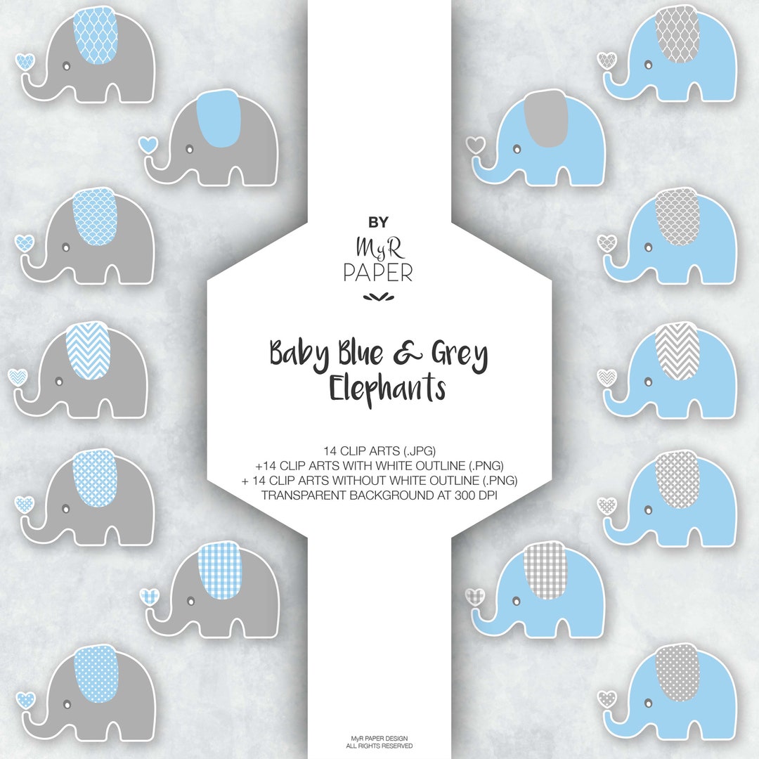Elephant Clipart: baby Blue & Grey Elephants on Transparent Background ...