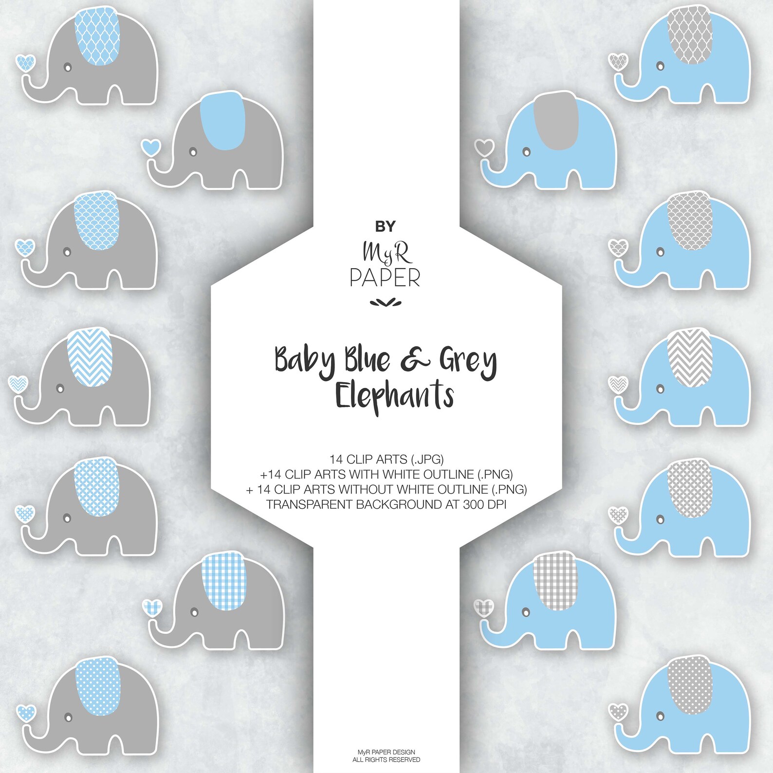 Elephant Clipart: baby Blue & Grey Elephants on Transparent Background ...