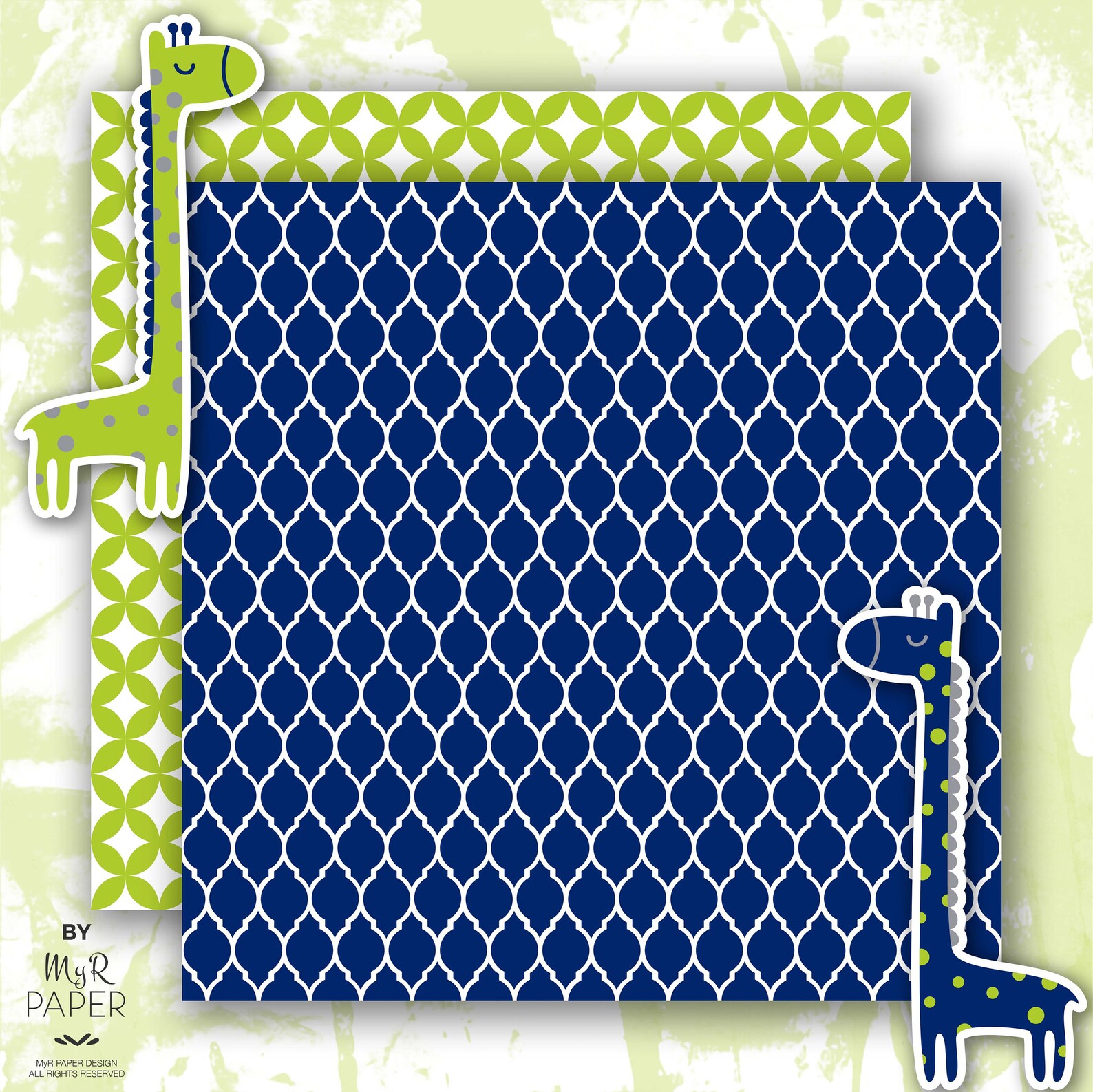 Giraffe digital paper: Navy & Lime giraffes pack - Etsy Italia