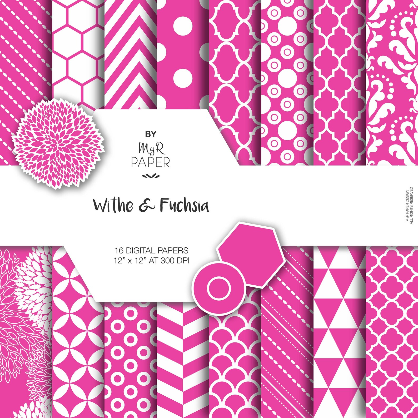 SALE 50% Fuchsia Digital Paper: white & Fuchsia | Etsy