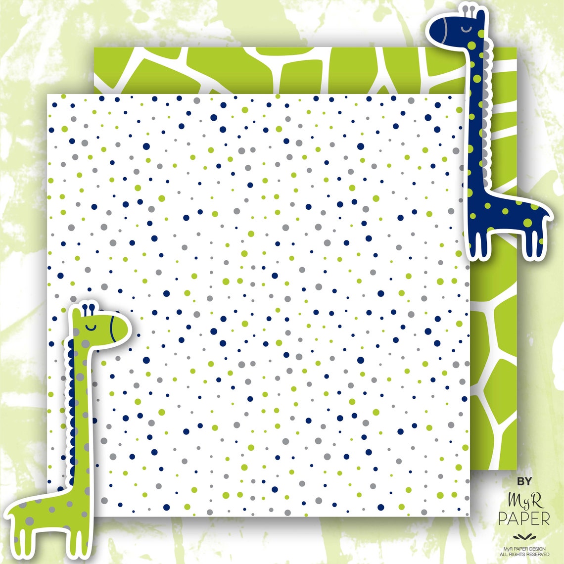 Giraffe digital paper: Navy & Lime giraffes pack - Etsy Italia