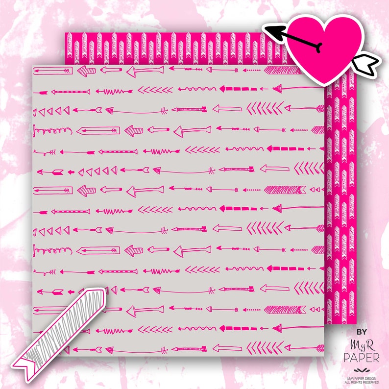 2 Clipart + Arrow Digital Paper: "black, Hot Pink & Grey Arrows ...