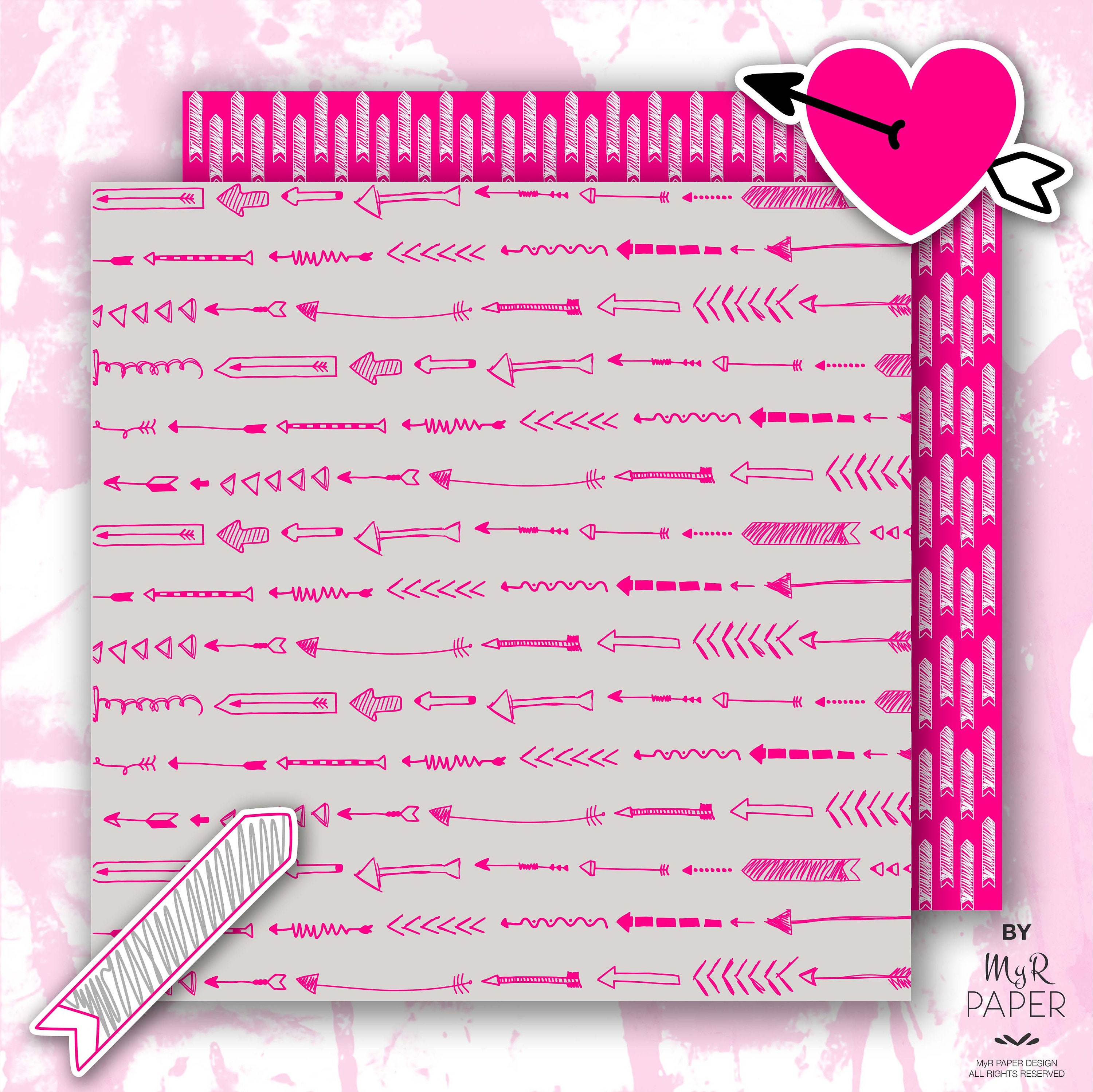 2 Clipart + Arrow Digital Paper: "black, Hot Pink & Grey Arrows ...