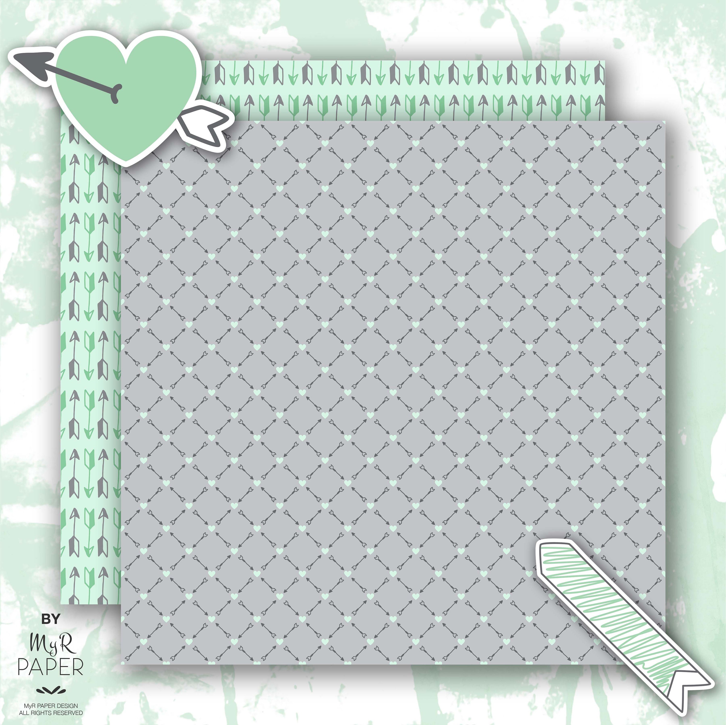 2 Clipart Arrow Digital Paper: gray & Mint Arrows Backgrounds in Light ...