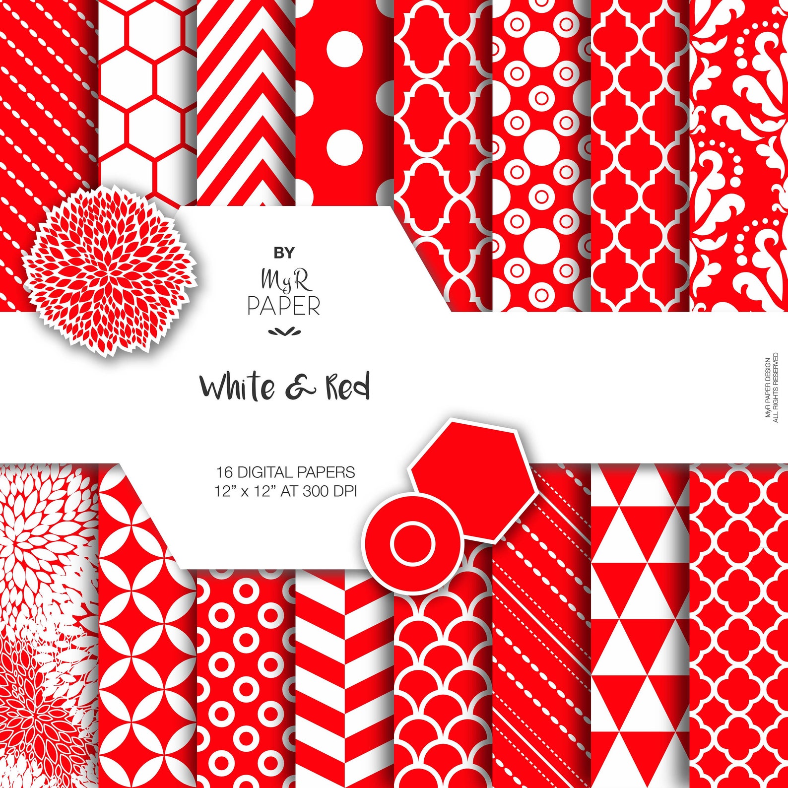 Christmas Digital Paper: white & Red Digital Paper Pack and Backgrounds ...