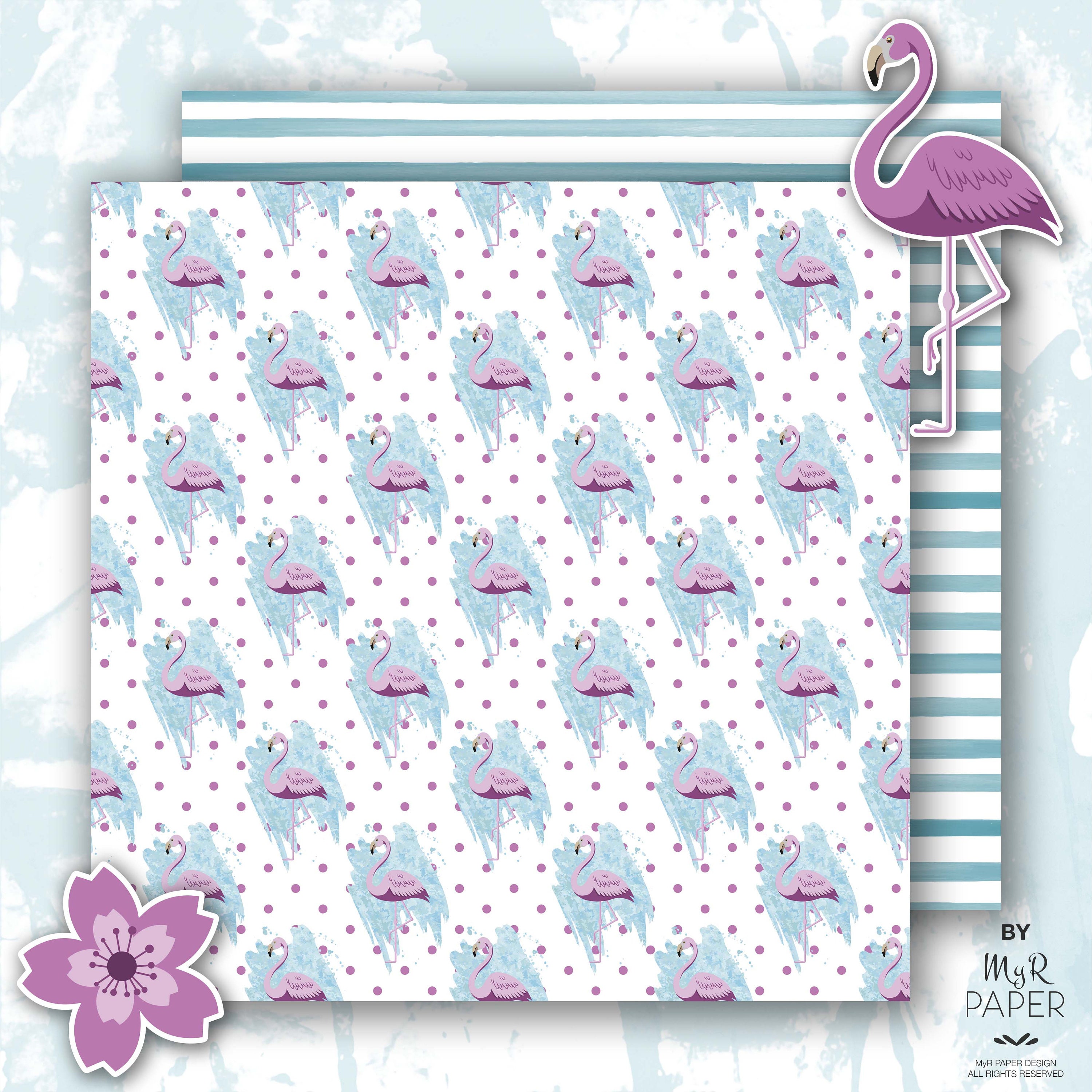 Flamingo Digital Paper 2 Clipart: purple & Green Tropical Backgrounds W ...