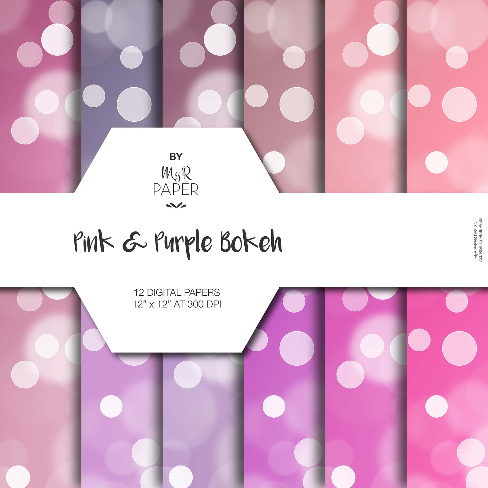 Bokeh digital paper: "PINK & PURPLE BOKEH" girly bokeh, glowing dots ...