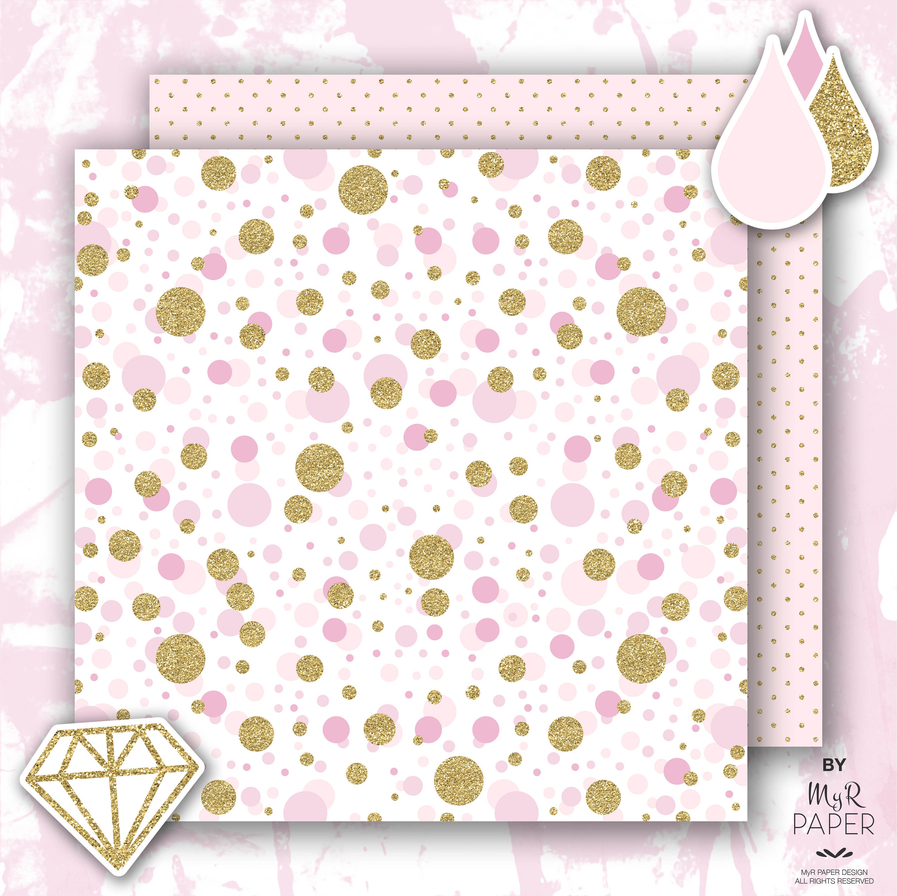 Gold Glitter Pink Digital Paper 2 Clipart: soft | Etsy