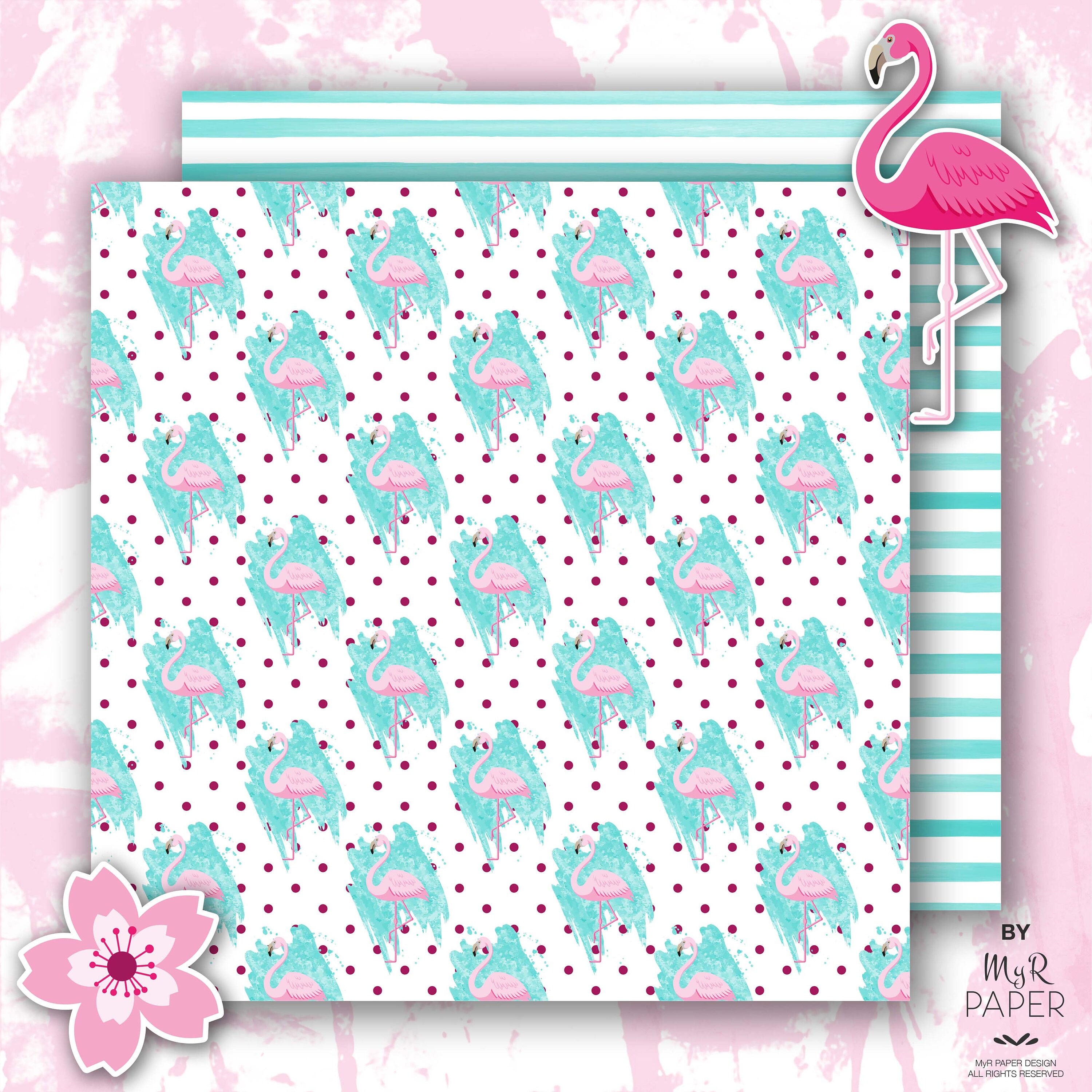 Flamingo Digital Paper 2 Clipart: pink & Turquoise Tropical Backgrounds ...