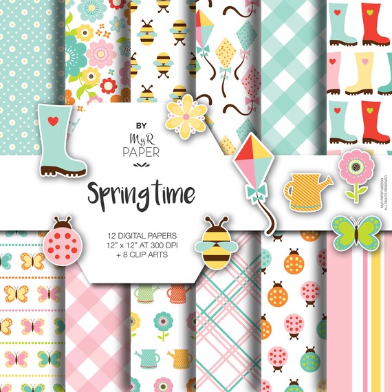 8 ClipArt Spring Digital Paper: Springtime - Etsy México