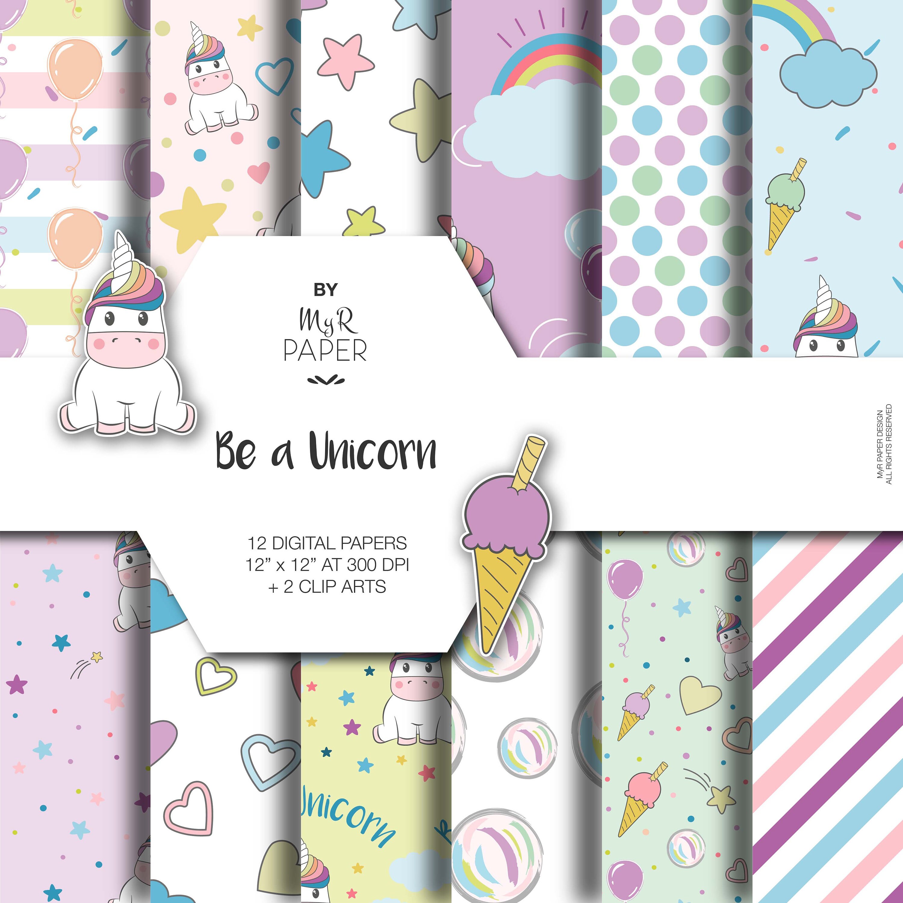 2 Clipart Unicorn Digital Paper: be a Unicorn - Etsy
