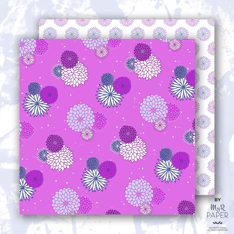 Floral Digital Paper: blue & Purple Dahlias Scrapbook Paper Printable ...
