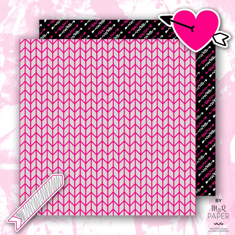 2 Clipart + Arrow Digital Paper: "black, Hot Pink & Grey Arrows ...