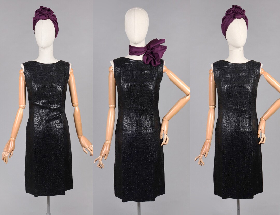 VTG 1960s Black Laquer Croco Look Pencil Dress XS - Etsy