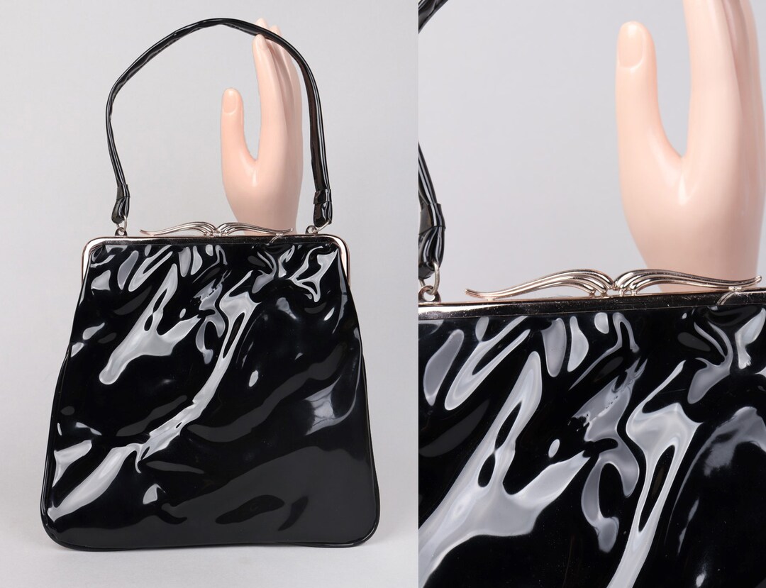 Vtg Black Lacquer Kiss Lock Closure Bag (never Used) - Etsy