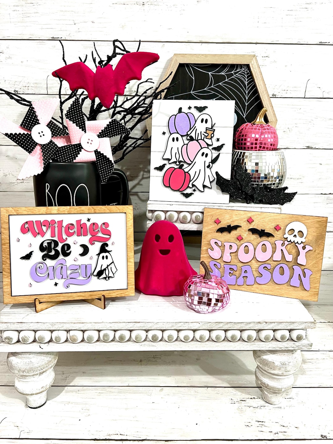 Pink Halloween Tiered Tray Decor, Pinkoween Decor, Halloween Signs ...