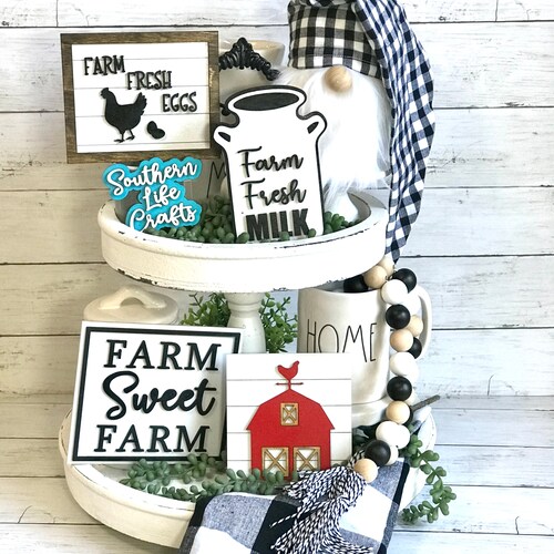 Home Farmhouse Tiered Tray Signs Tiered Tray Decor | Etsy