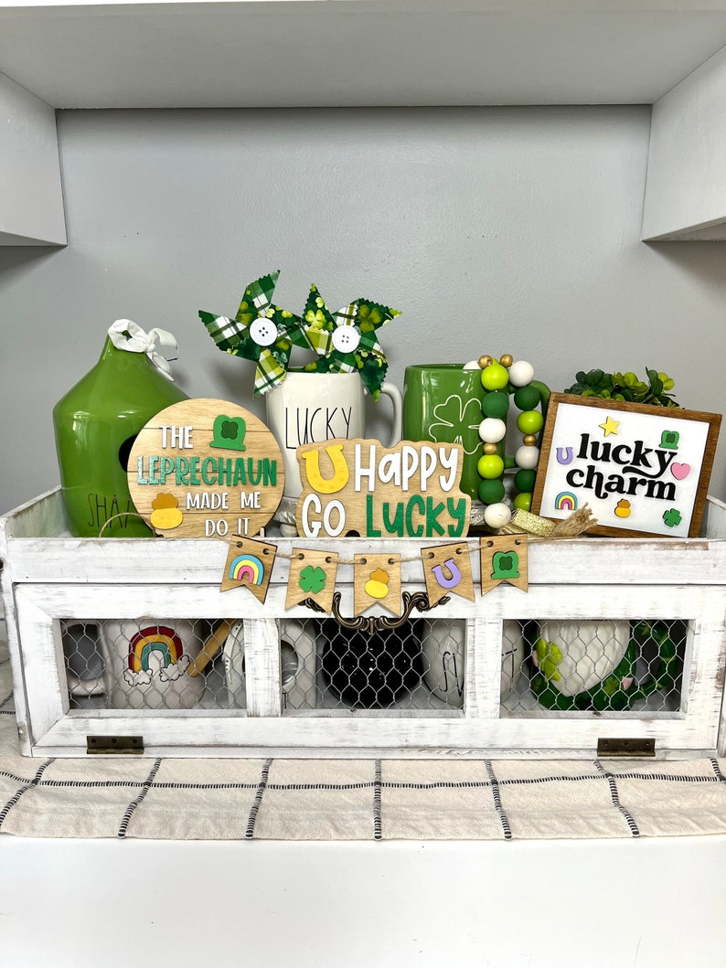 Lucky Charm St Patrick’s Day Tiered Tray Signs, Tiered Tray Decor, St ...