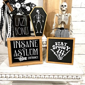 Skeleton Coffin Sign, Halloween Tiered Tray Signs, Skeleton Signs ...