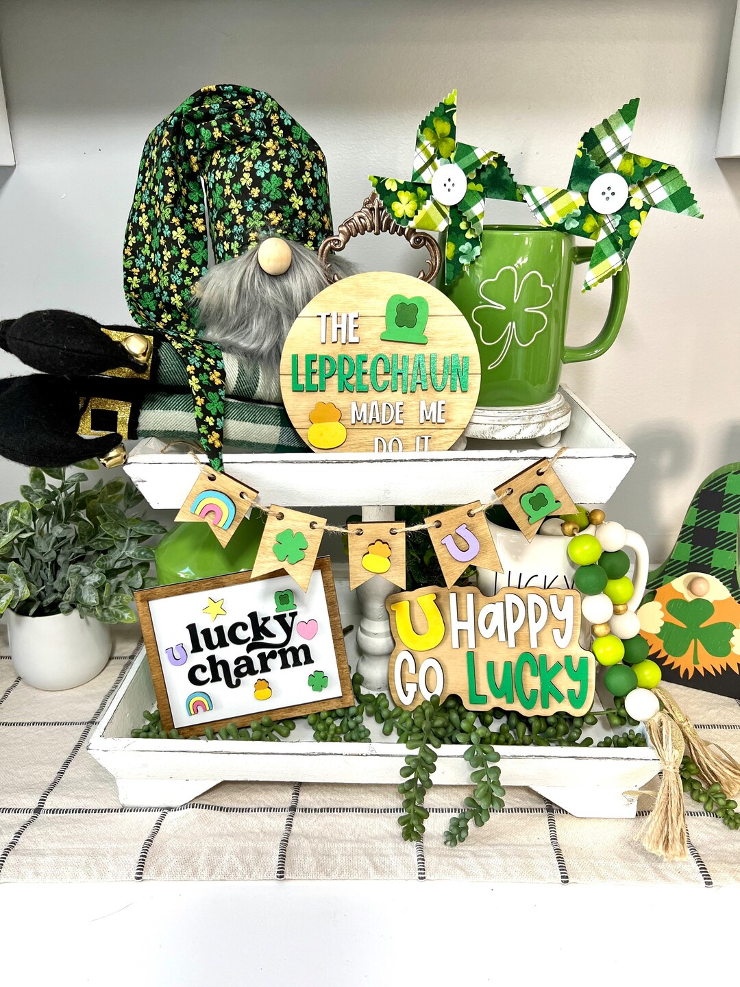 Lucky Charm St Patrick’s Day Tiered Tray Signs, Tiered Tray Decor, St ...