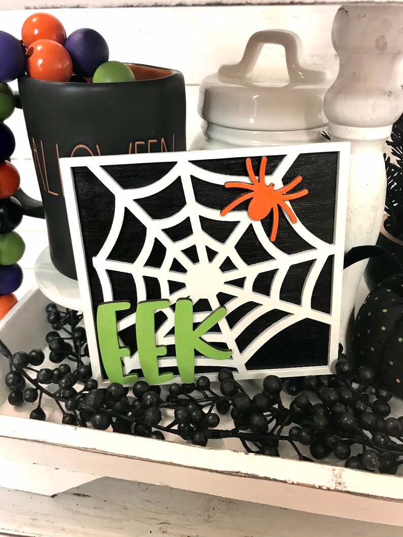 Spider Tiered Tray Signs // Halloween Tiered Tray - Etsy