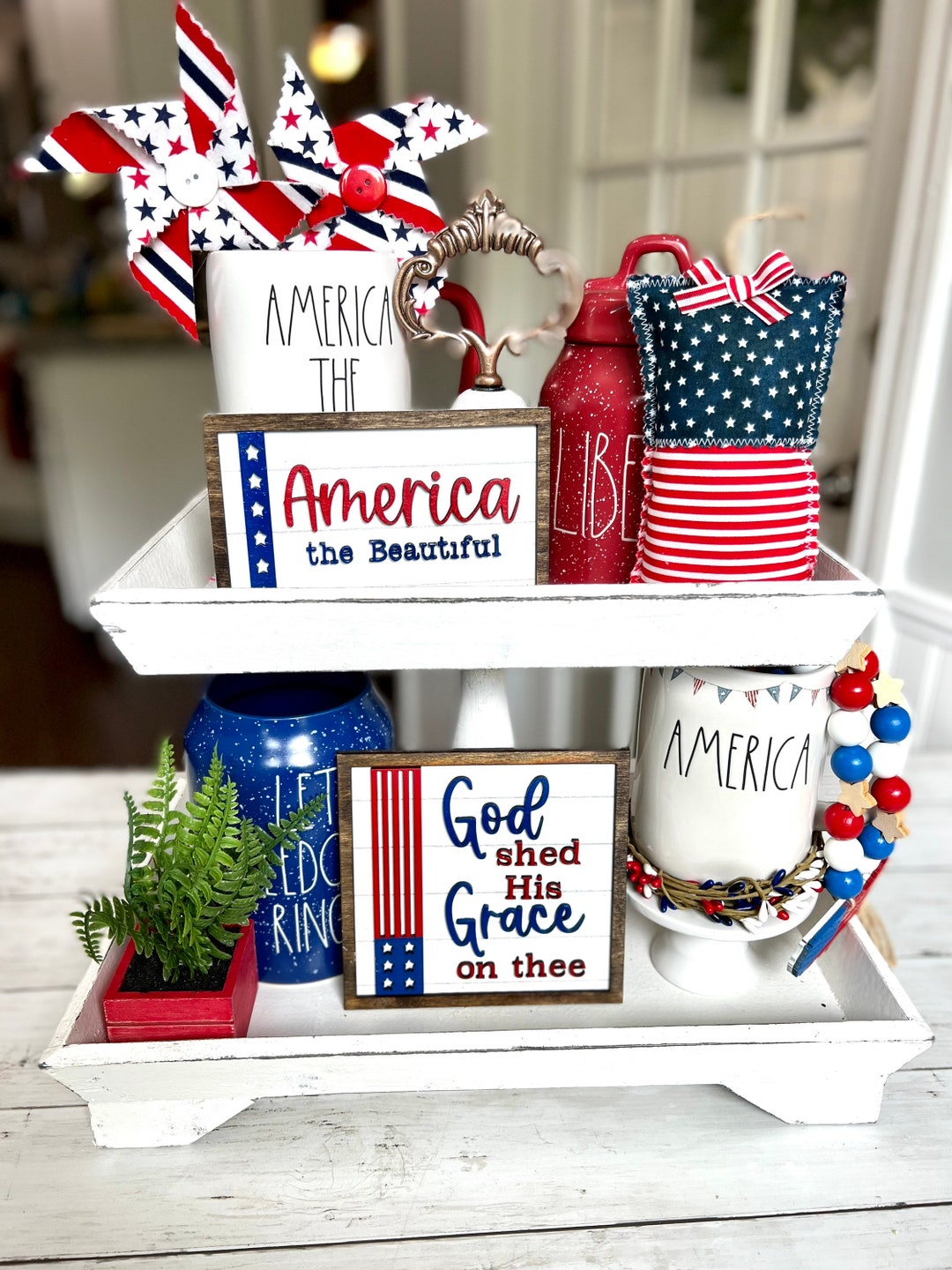 Patriotic Tiered Tray Signs, Patriotic Tiered Tray Decor - Etsy
