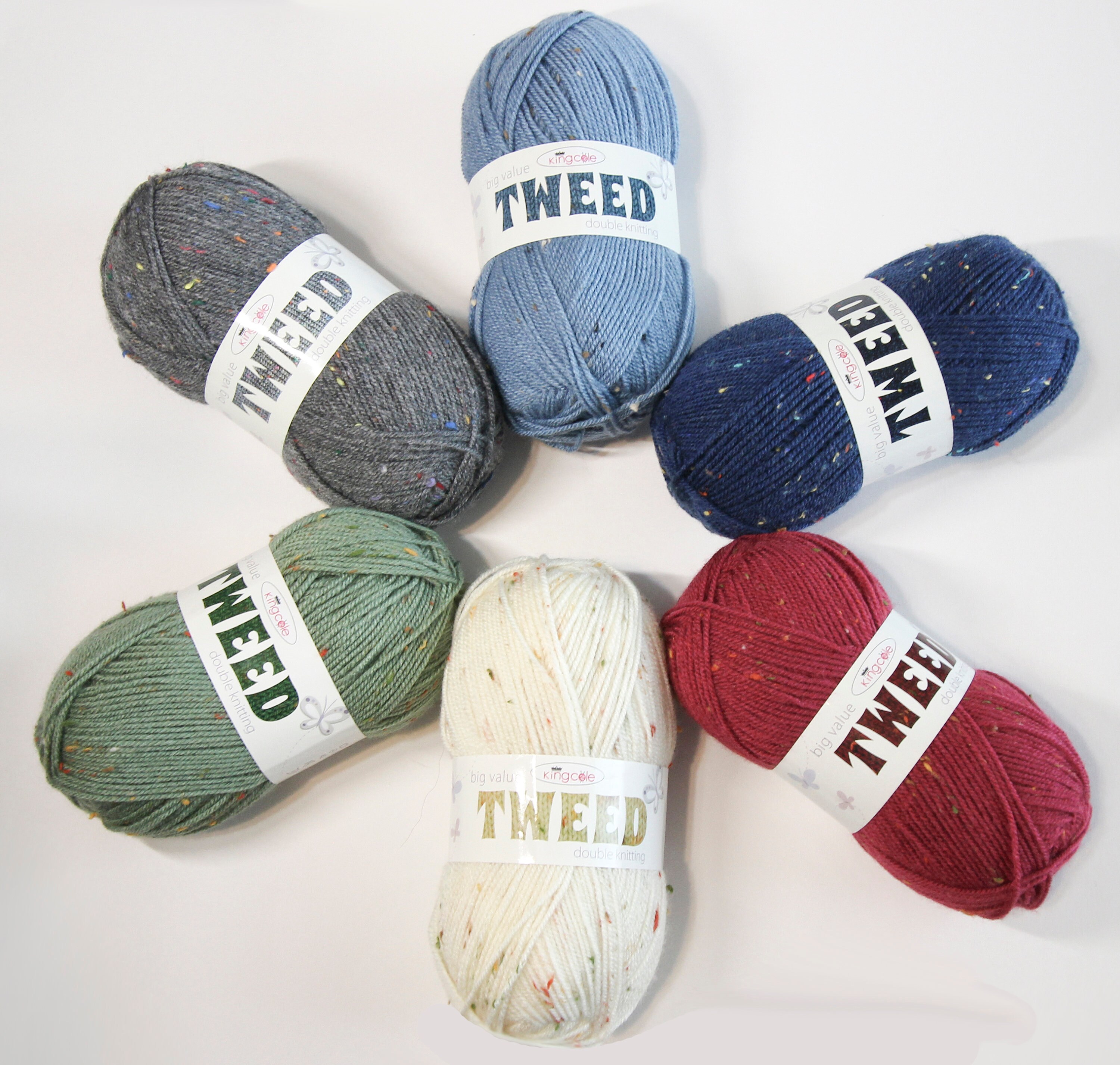 King Cole Big Value Tweed Yarn, DK, Blue Mountain, Glen, Blue, Dill, Green, Raspberry, Red ...
