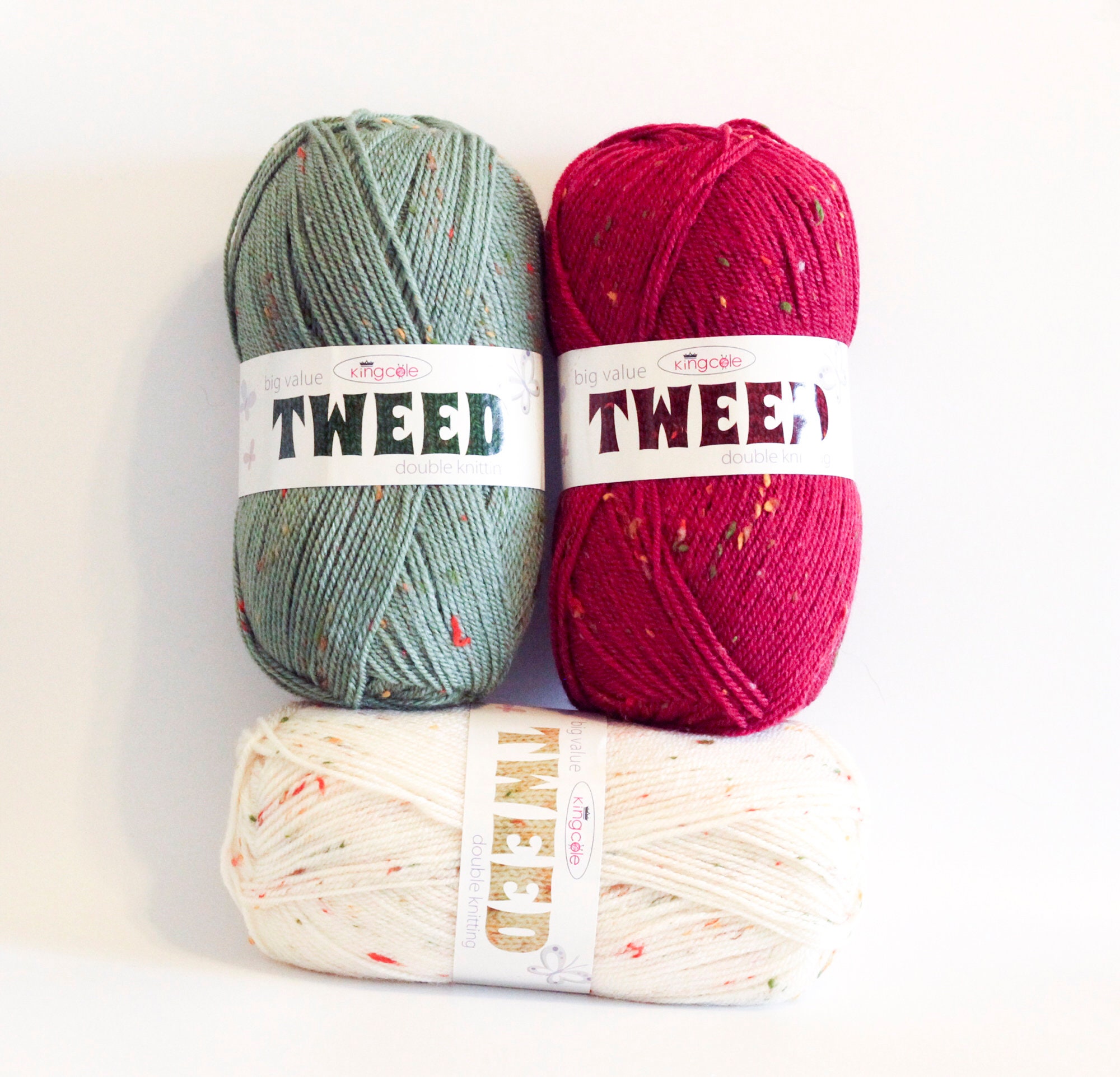 King Cole Big Value Tweed Yarn, DK, Blue Mountain, Glen, Blue, Dill, Green, Raspberry, Red ...