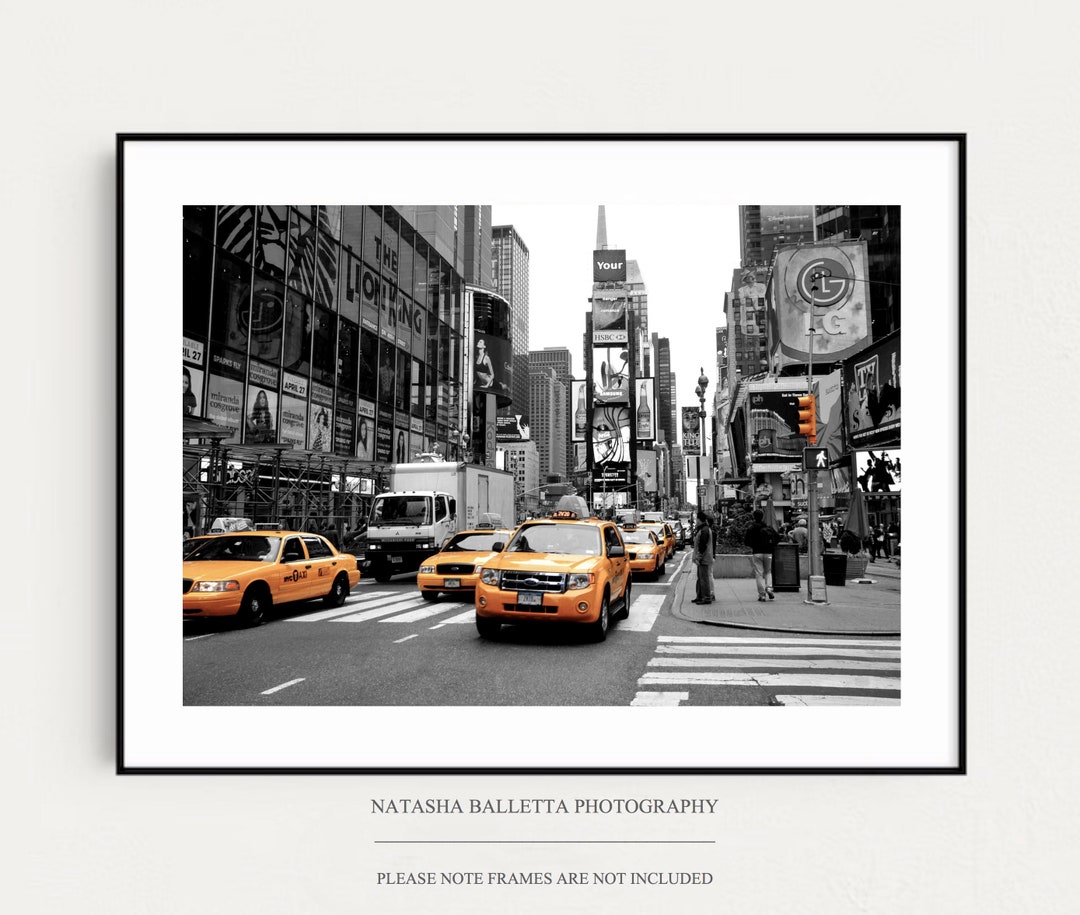 Times Square Black & White Print, Yellow Colour Pop Art, New York ...