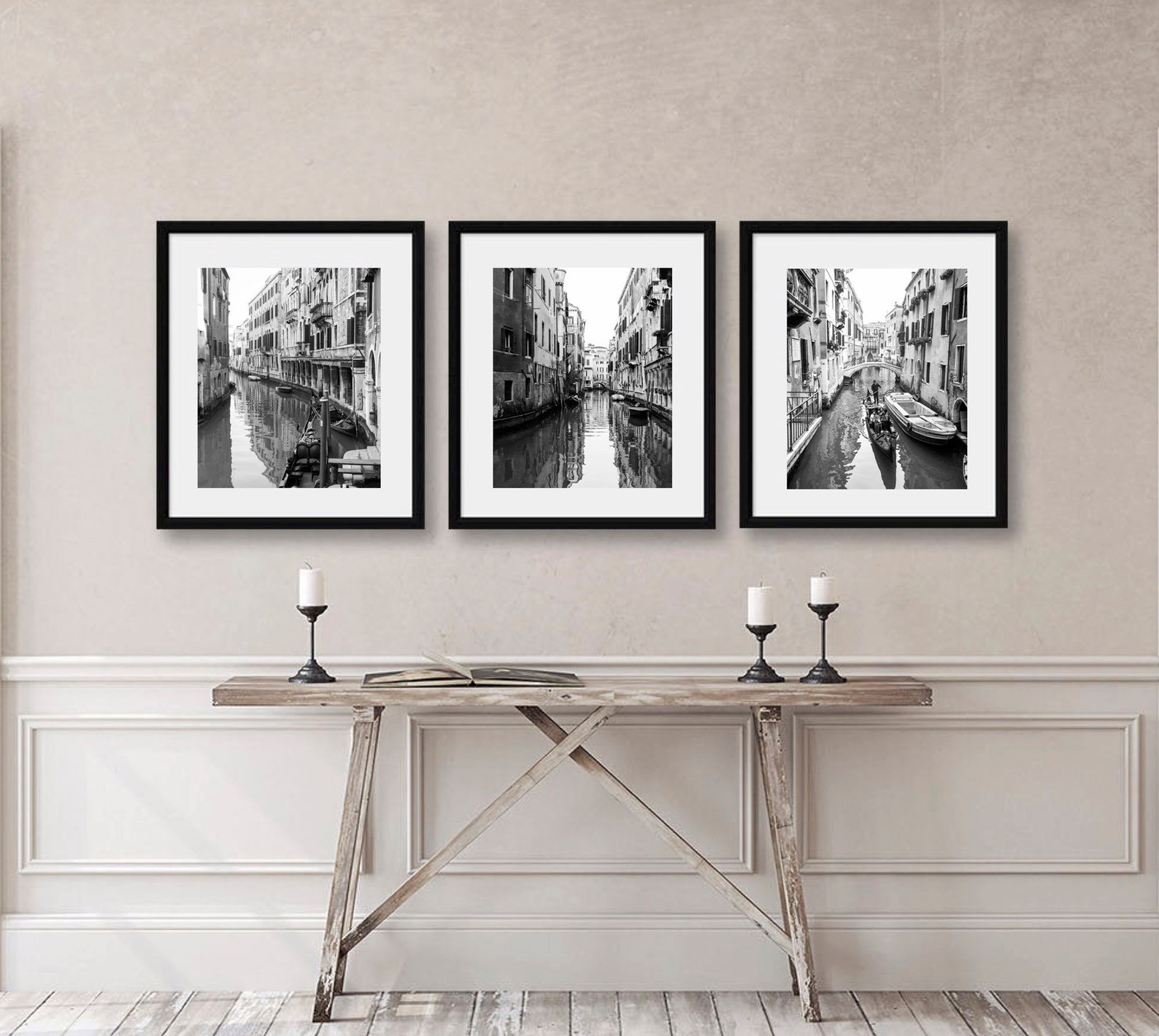 Venice Canal black and white photography print Italian wall | Etsy