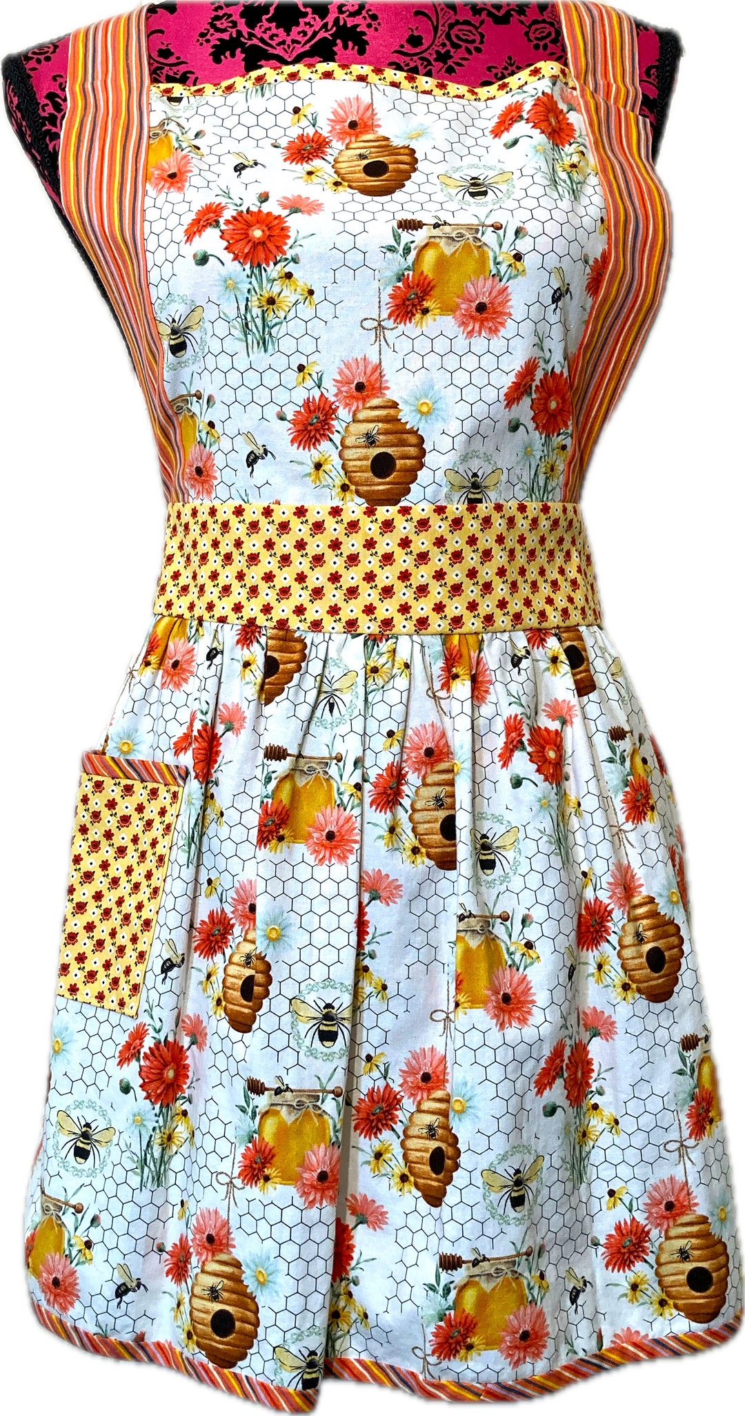 Honey Bees | 50s Retro Women's Full Apron | Honey | Hive | Stripes - Etsy