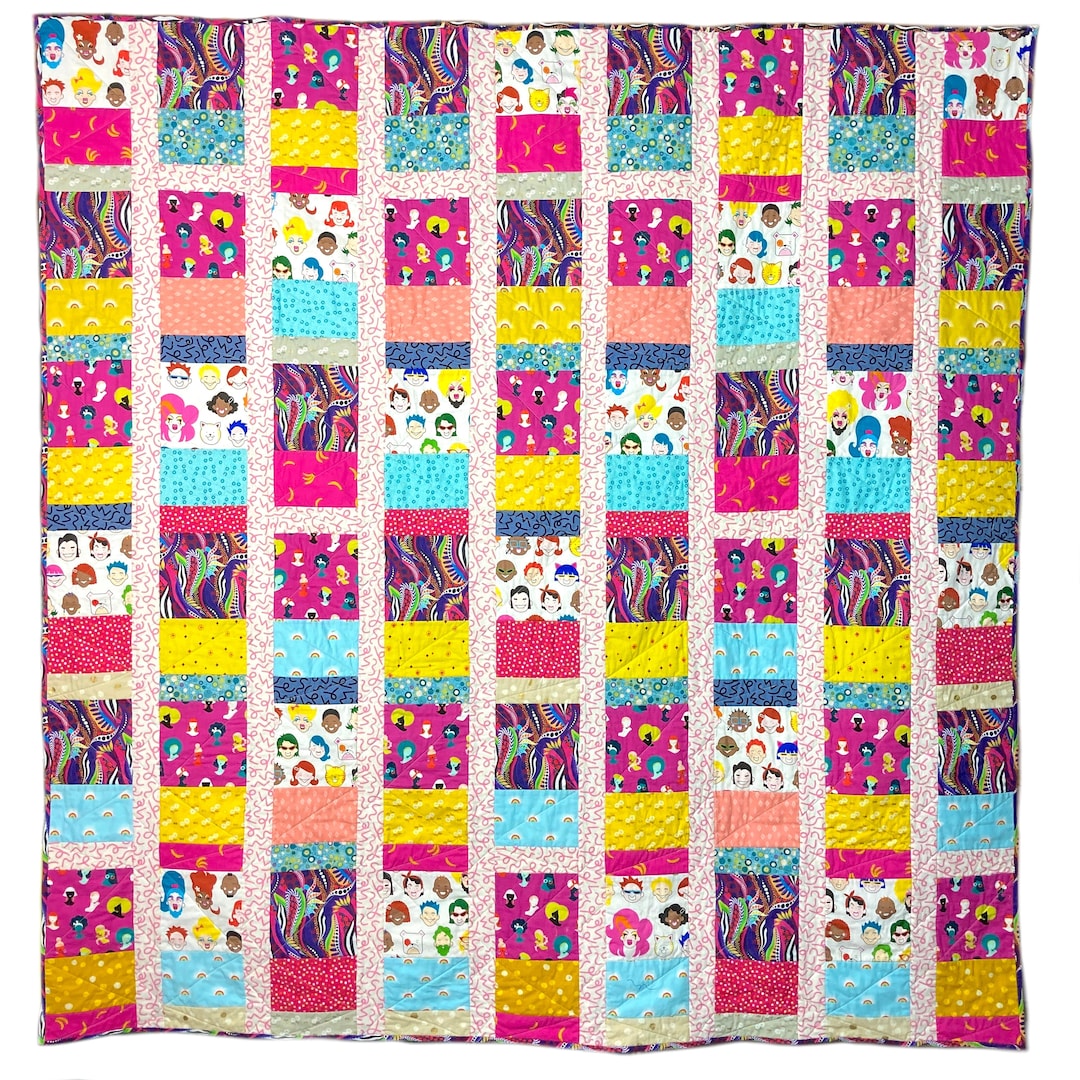 Patchwork Quilt: Colorful Faces, Rainbows, Bananas (67" X 68") - Etsy