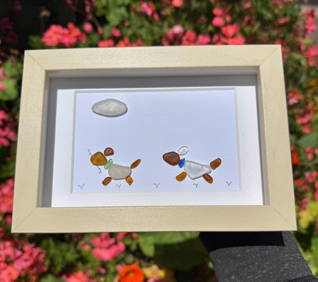 Sea Glass Art 38: Two Brown and Clear Sea Glass Doxie Dogs Running, Sea ...