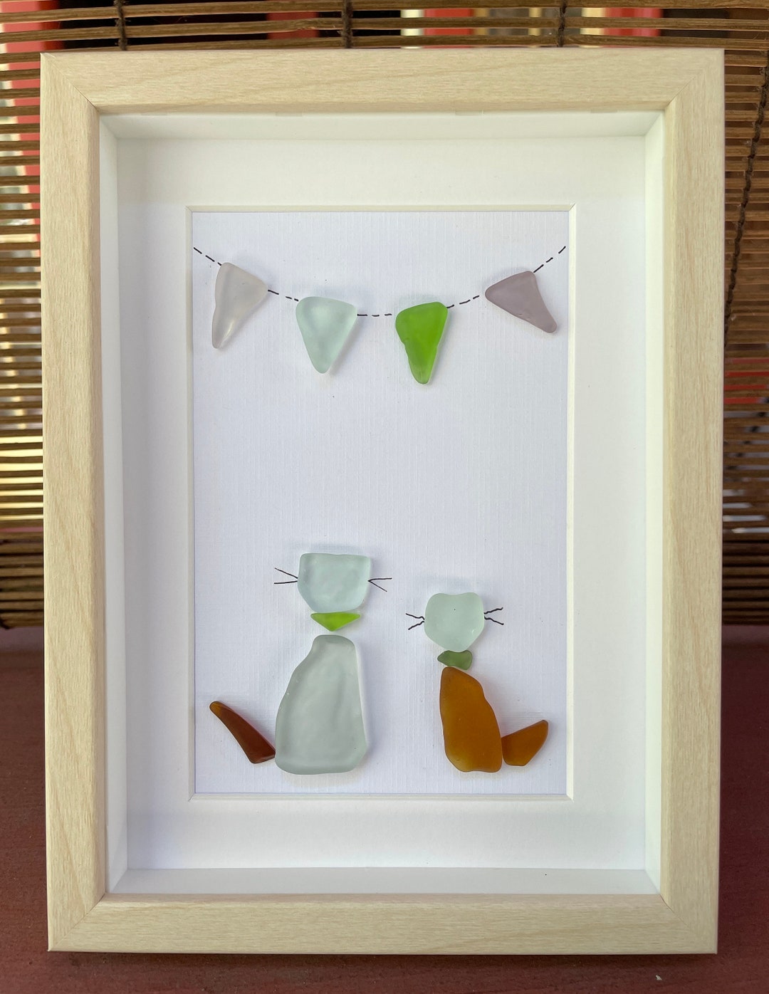 Sea Glass Art 13: Two Sea Glass Cats Under Sea Glass Bunting - Etsy