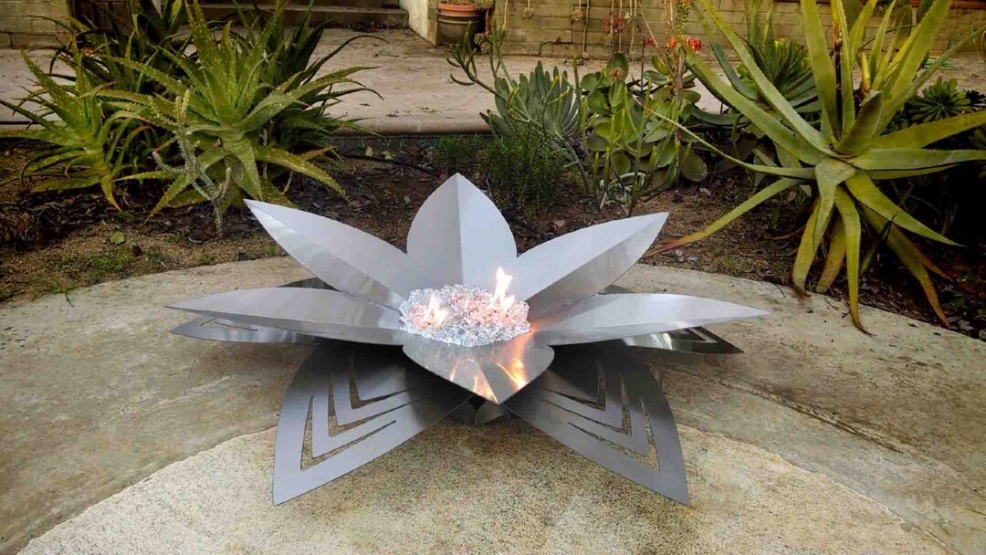48" Lotus Fire Art - Gas Burning Fire Pit - Chevron Design - Etsy