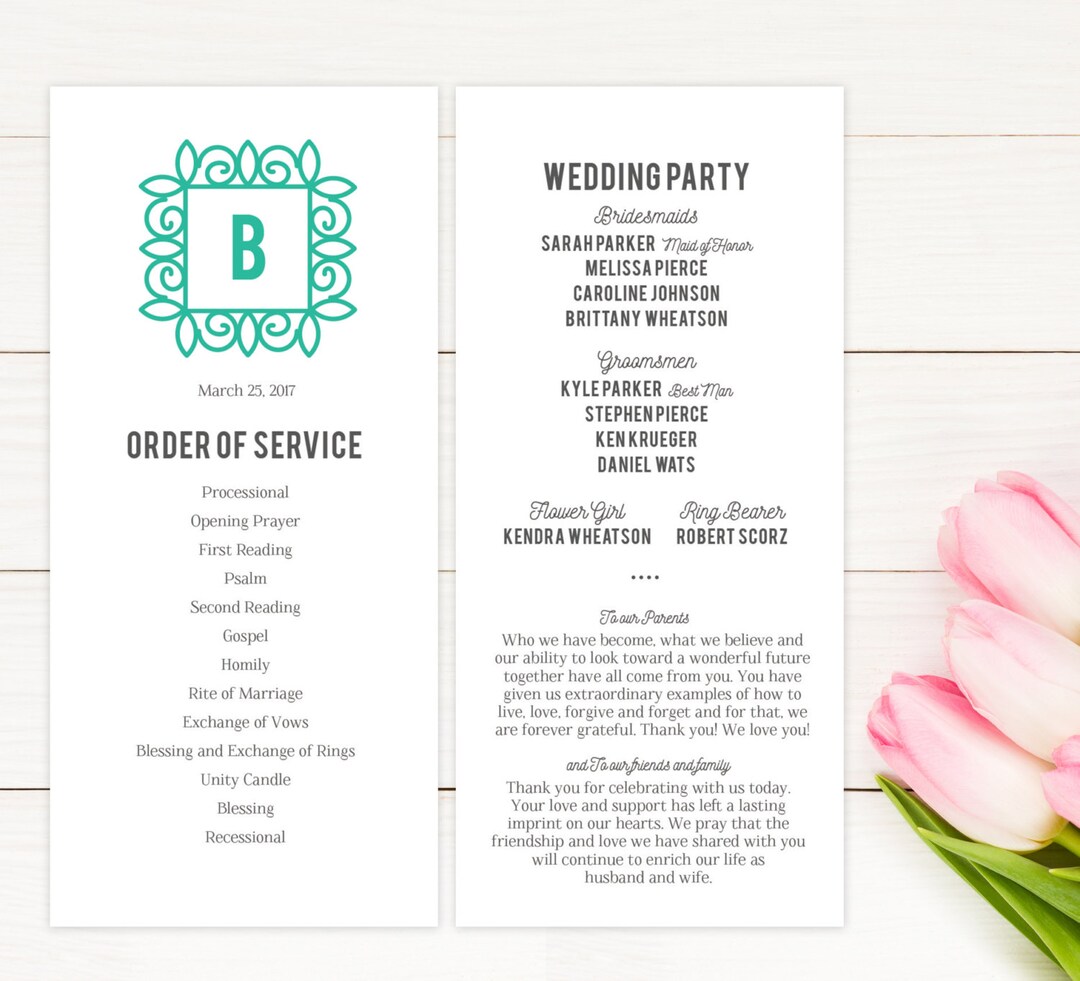 Wedding Ceremony Church Program No. 5 - Printable PDF - Etsy