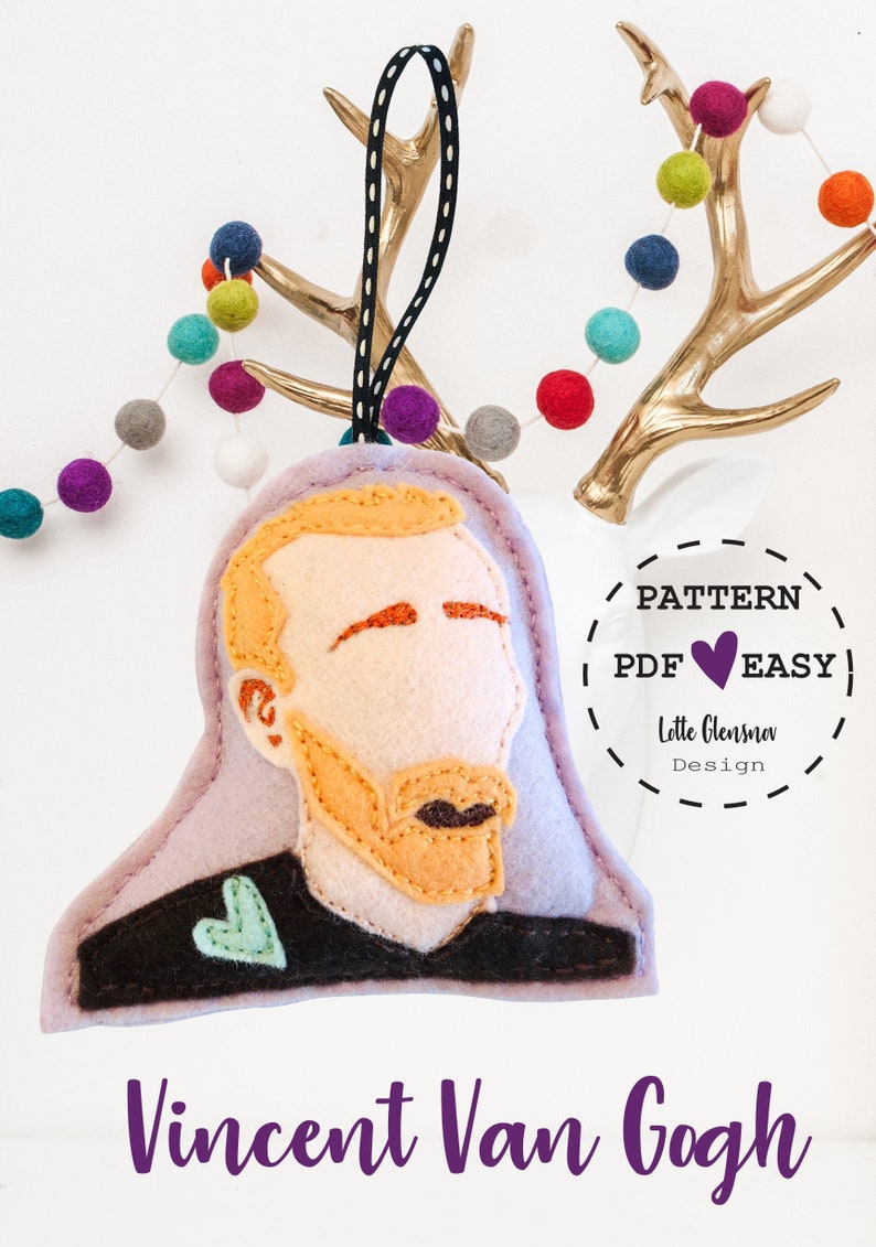 Van Gogh, Cute, Felt Ornaments Pattern, Instant Download PDF, Christmas ...