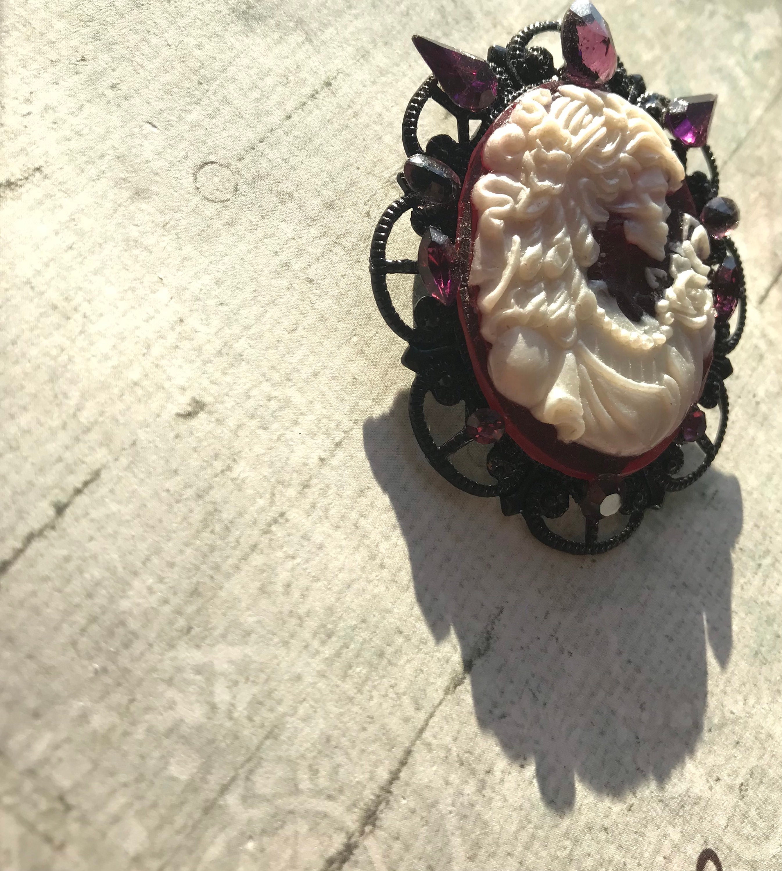 Gothic Brooch in Antique Brass With Skeleton Woman and Vintage - Etsy