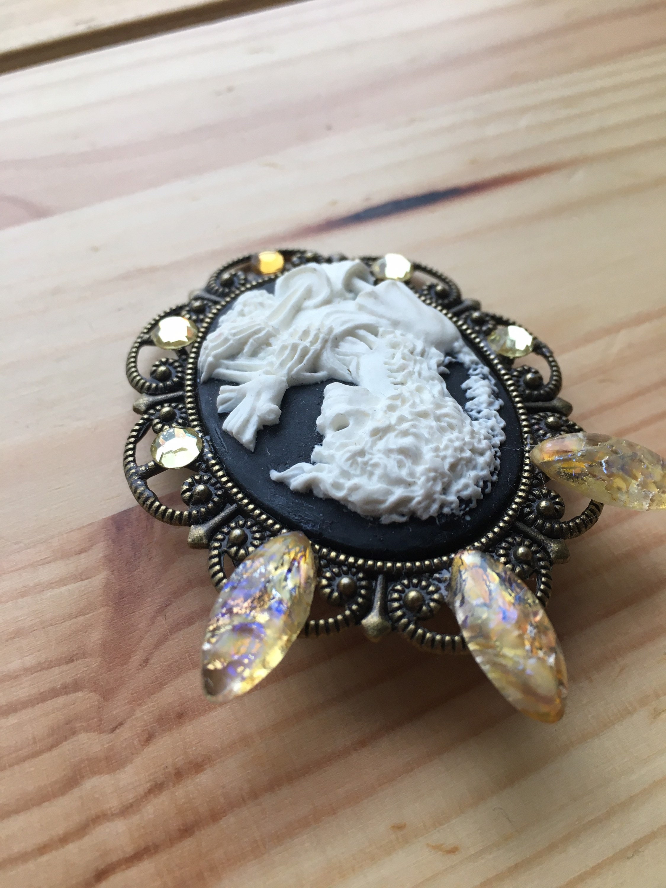 Gothic Brooch in Antique Brass With Skeleton Woman and Vintage ...