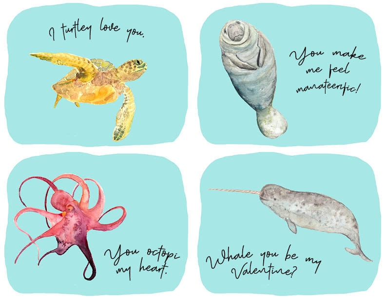 PRINT AT HOME Ocean Pun Valentine's Day Cards // Animal | Etsy