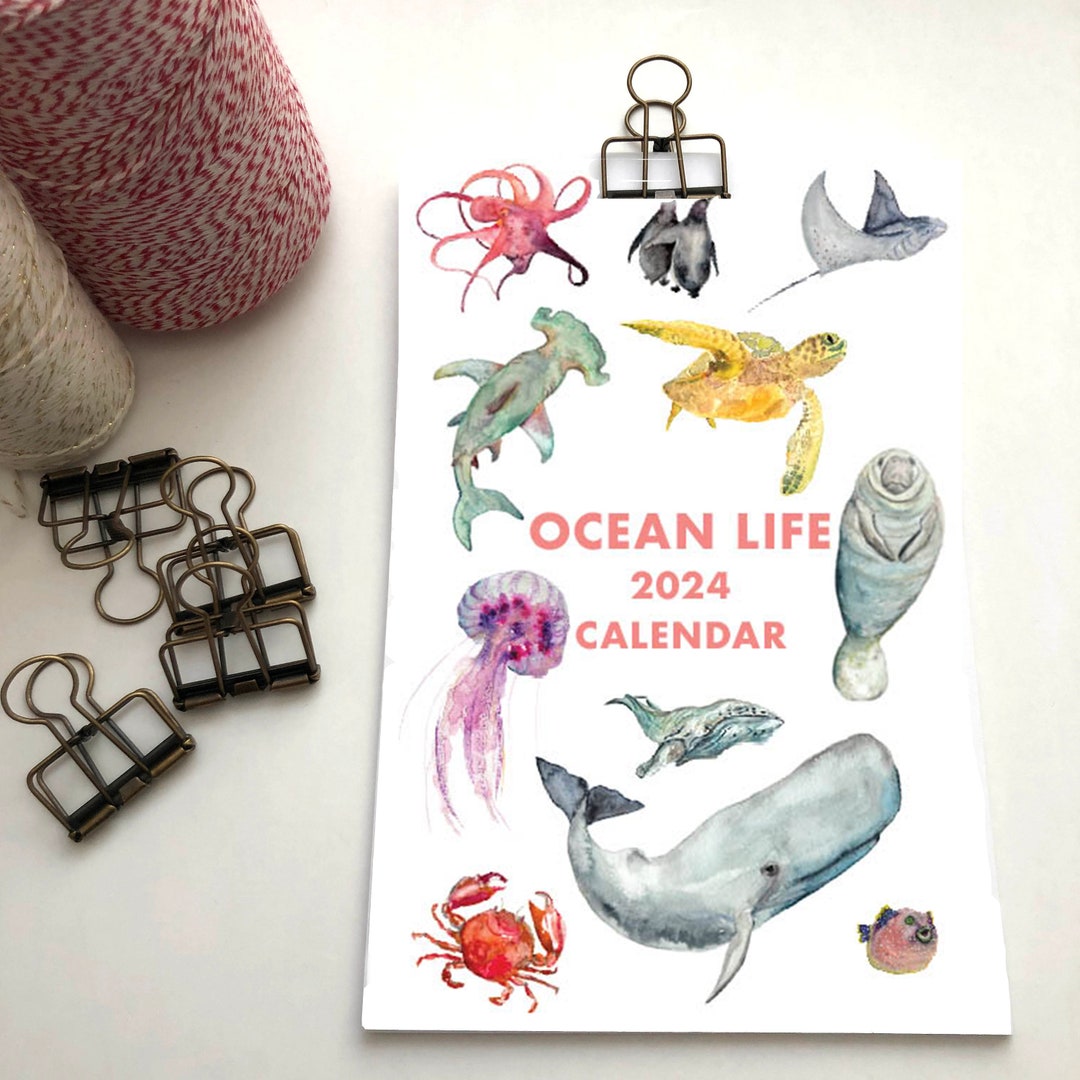 2024 Wall Calendar // Sea Life Calendar // Desk Calendar // Ocean ...