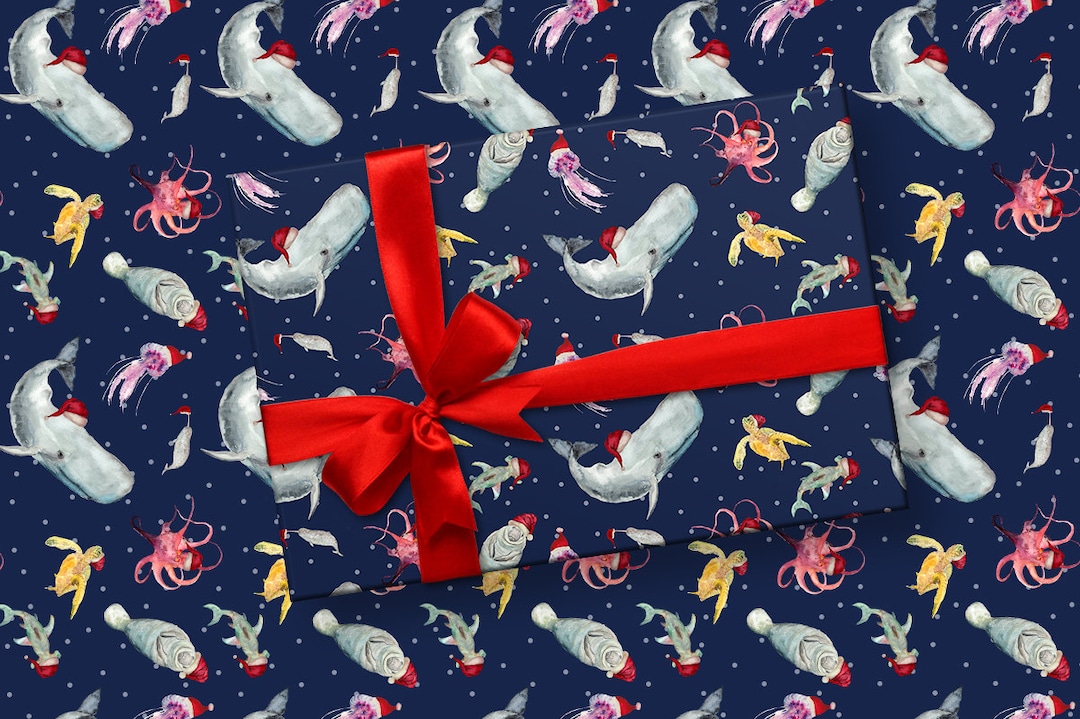 Christmas Animal Wrapping Paper // Ocean Sea Santa Gift Wrap // Unique ...