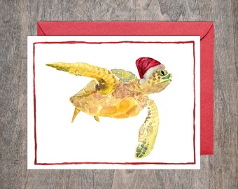 Green Sea Turtle Christmas Cardexotic Animal Watercolor - Etsy