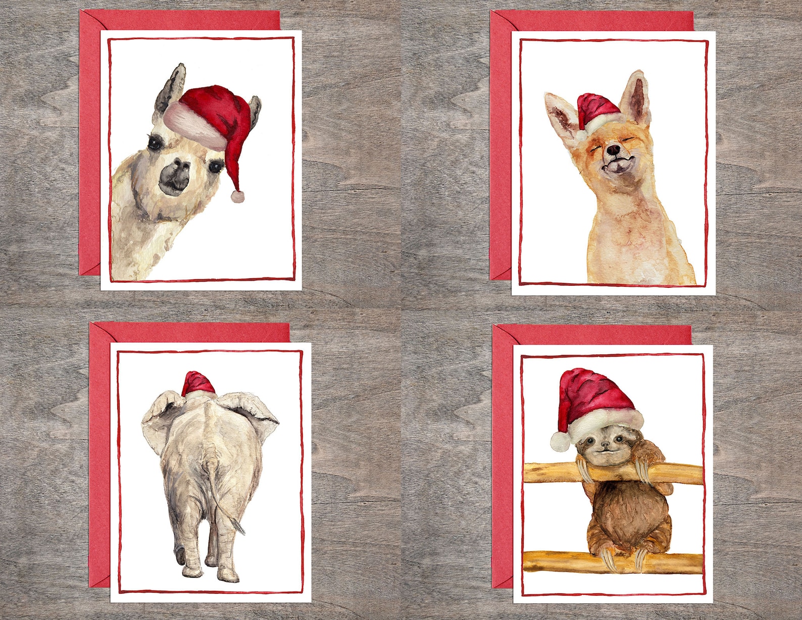 Animal Christmas Card Set // Santa Animals Cards // Assorted - Etsy