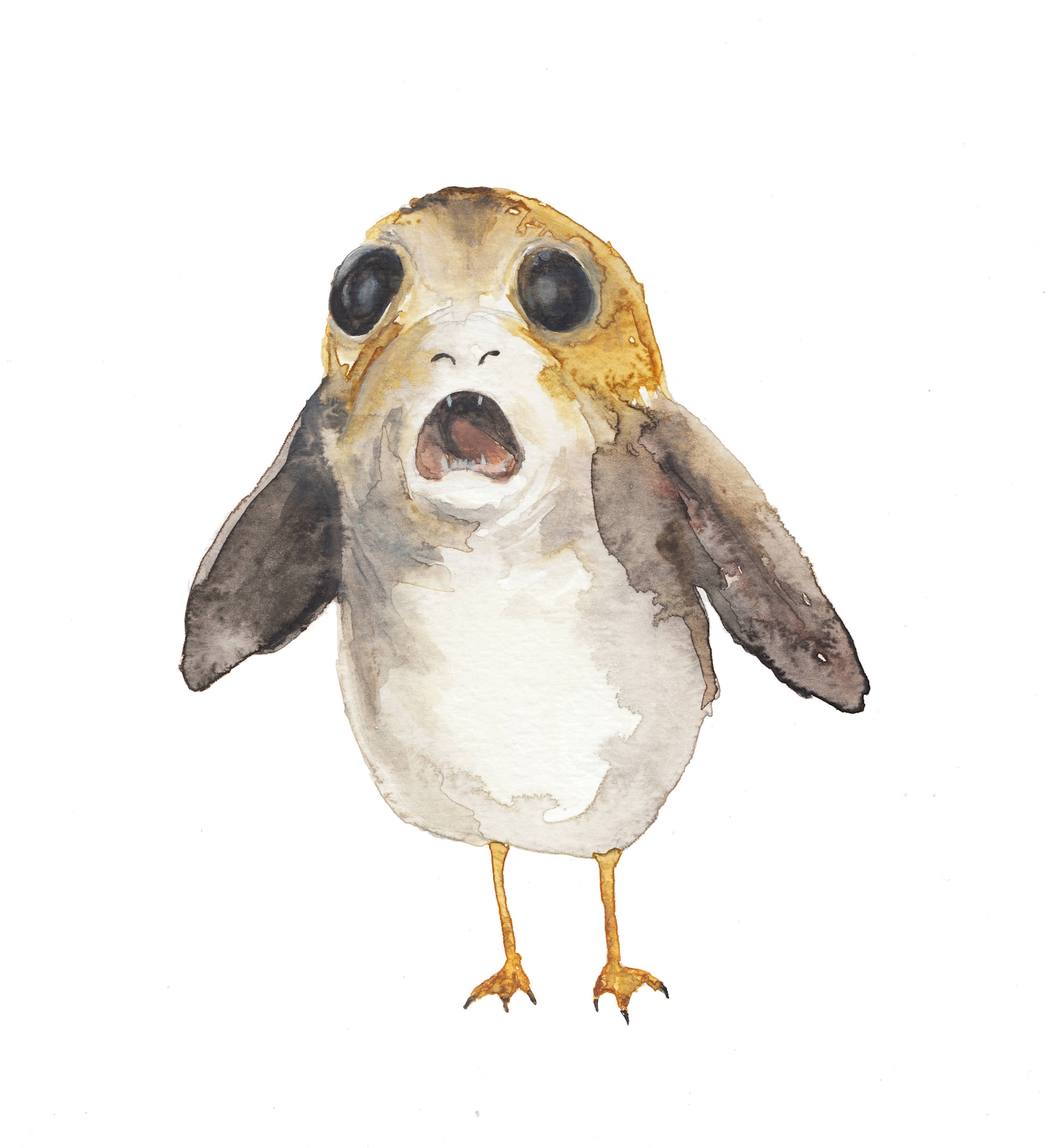 Screaming Porg Star Wars Watercolor Painting art print | Etsy