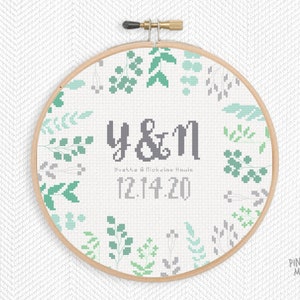FERN WEDDING MONOGRAM Counted Cross Stitch Pattern, Engagement Gift ...